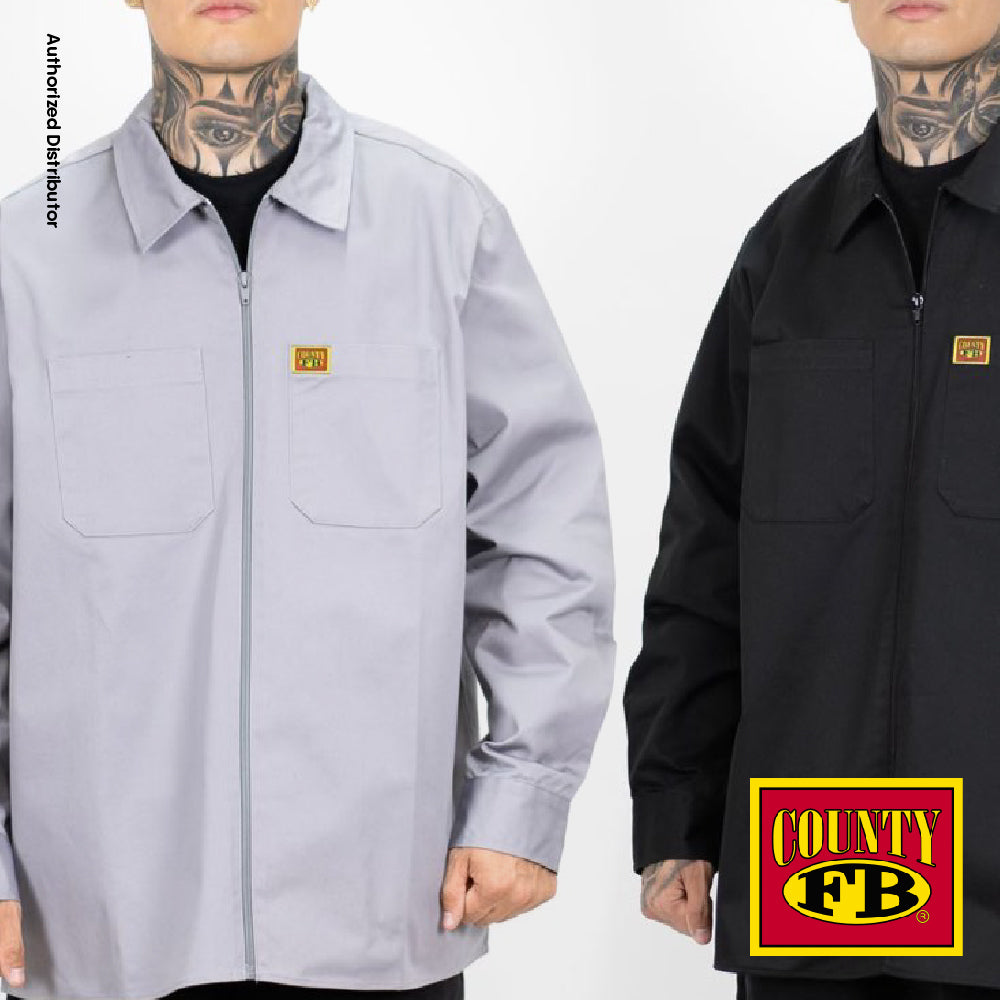 FB County Men's Full Zipper Heavyweight Long Sleeve Kackies Work Shirt ...