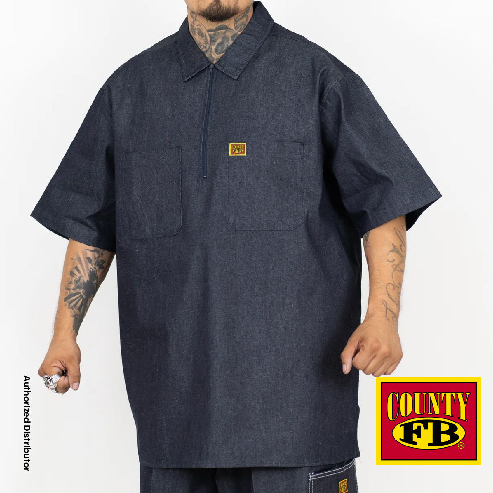 FB County Hard Denim Short Sleeve Zip Shirt (1 Pc) – Warehouseboss